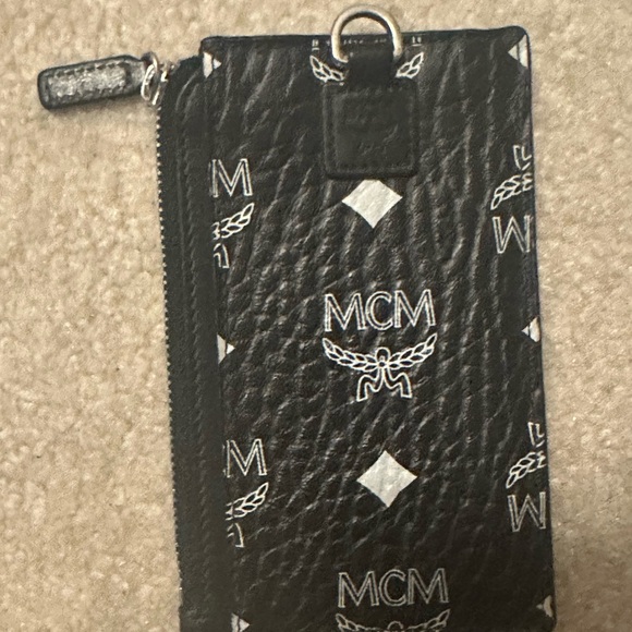 MCM | Bags | Mcm Visetos Black Logo Pattern White Print Leather ...